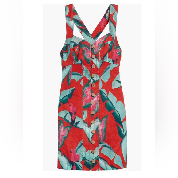 FARM Rio | Dresses | Farm Rio Summer Foliage Linen Minidress Red | Poshmark